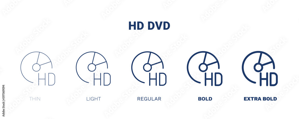 Vetor de hd dvd icon. Thin, light, regular, bold, black hd dvd icon set ...