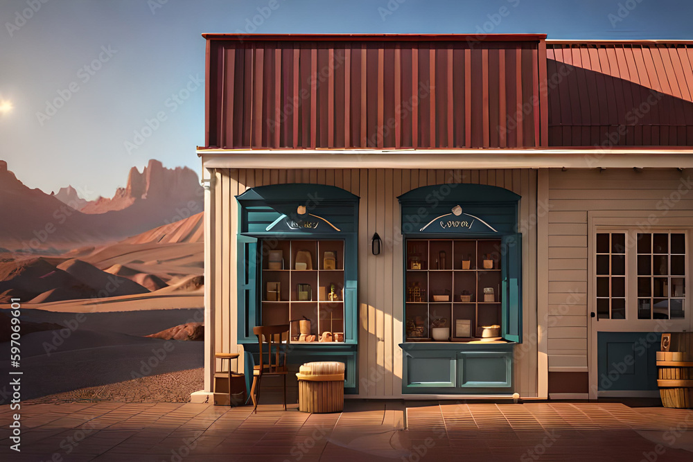 small american western shop façade ,3D animation cartoon style ...