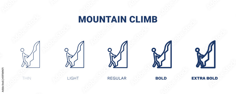 mountain climb icon. Thin, light, regular, bold, black mountain climb ...