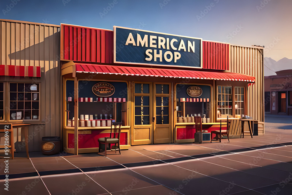 small american western shop façade ,3D animation cartoon style ...