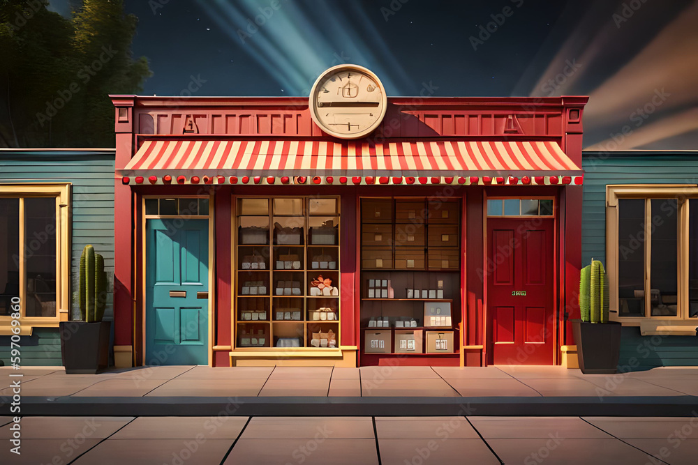 small american western shop façade ,3D animation cartoon style ...