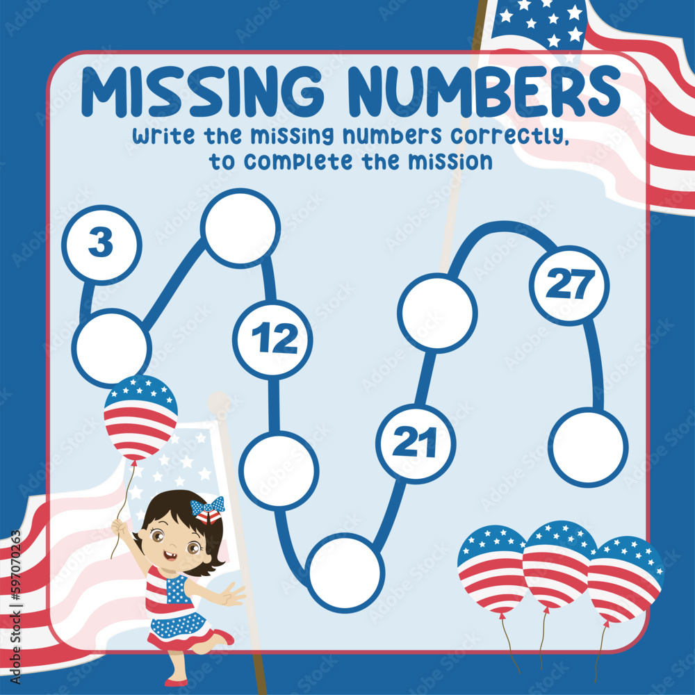 Vetor de Missing numbers. Write the answer correctly. Educational ...