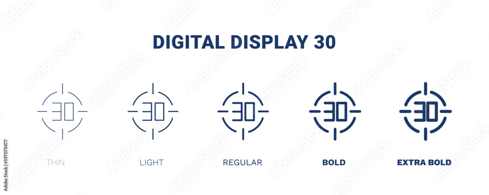 digital display 30 icon. Thin, light, regular, bold, black digital ...