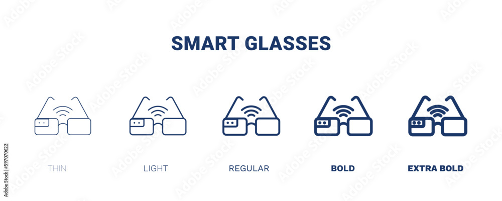 smart glasses icon. Thin, light, regular, bold, black smart glasses ...