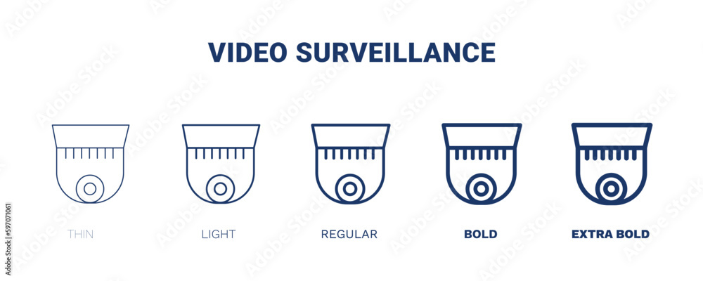 video surveillance icon. Thin, light, regular, bold, black video ...
