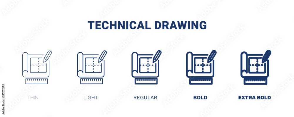 technical drawing icon. Thin, light, regular, bold, black technical drawing icon set from real ...