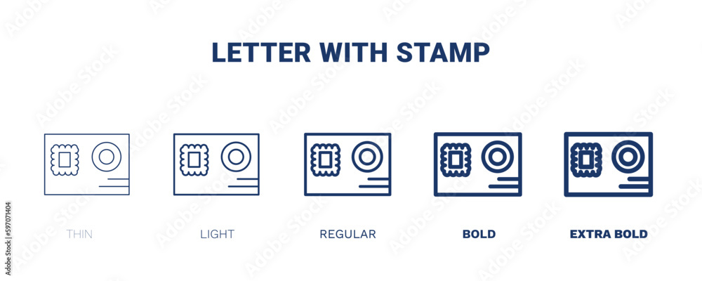 letter with stamp icon. Thin, light, regular, bold, black letter with ...
