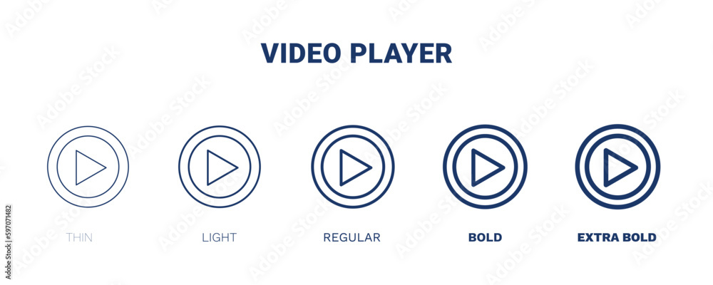 video player icon. Thin, light, regular, bold, black video player icon ...