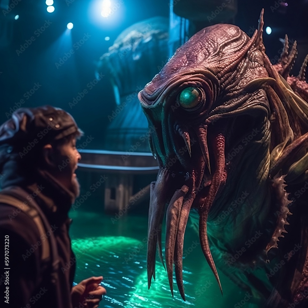 man vs Cthulu lovecraft monster from the sea reature mystical deep fear ...