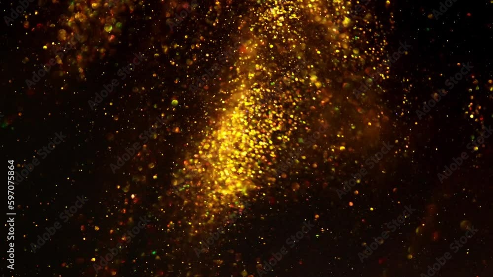 Shining golden particles abstract background. Blurred bokeh background of gold dust particles ...