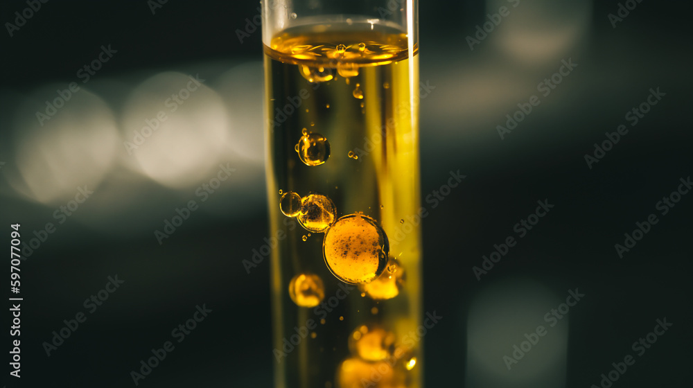 a test tube filled with a yellow liquid that represents a bacteria ...