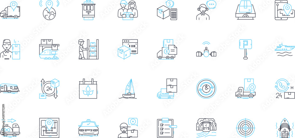 Cargo Shipping linear icons set. Containerization, Intermodal, Freight ...