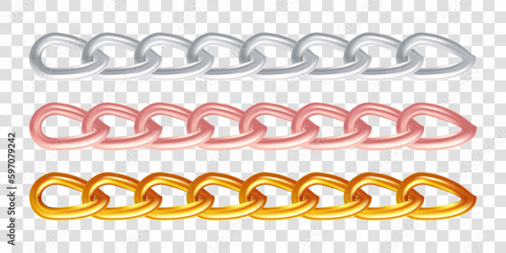 Set of metal chain links, isolated on transparent background. Realistic ...