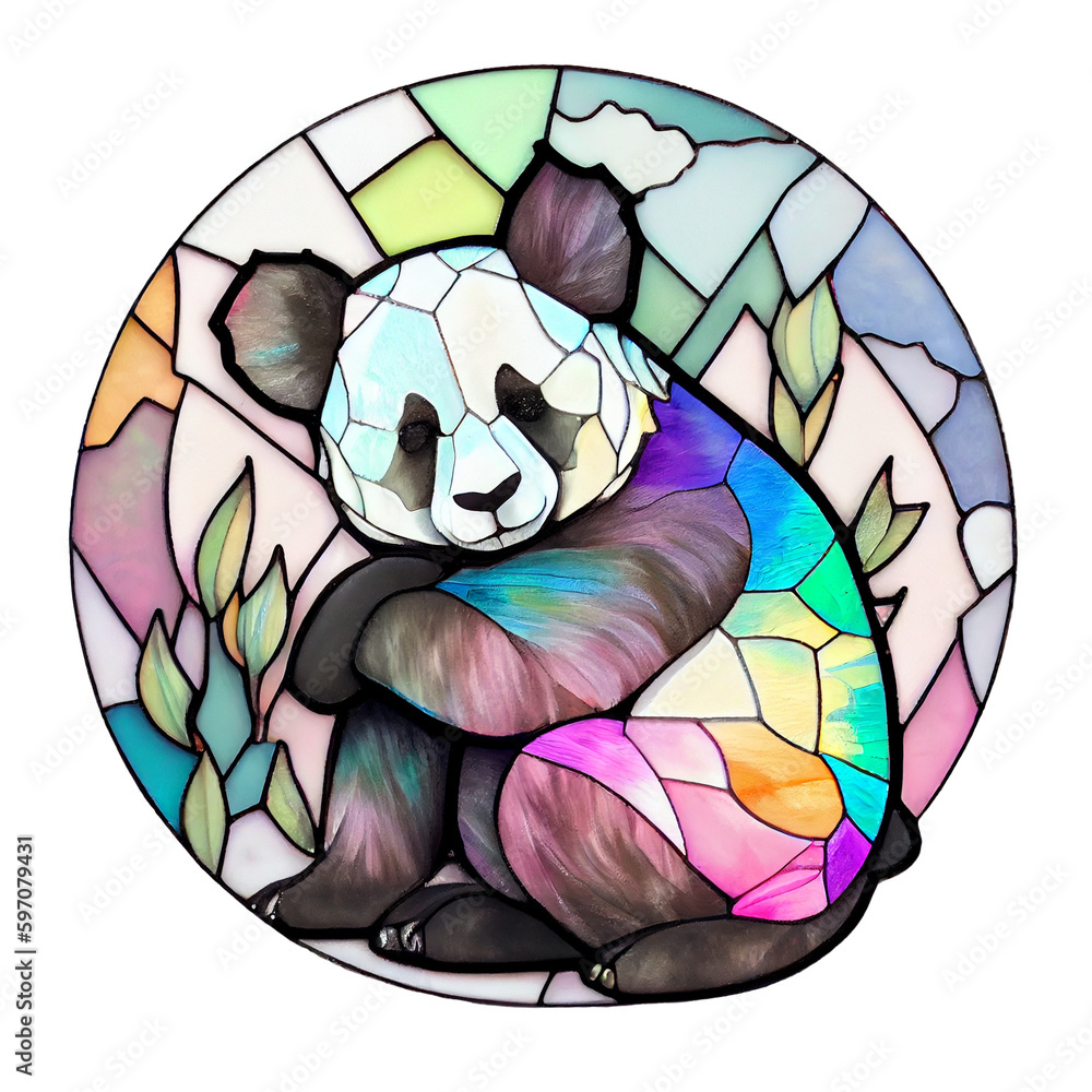 cute stained-glass panda in the wild Isolated on a transparent ...
