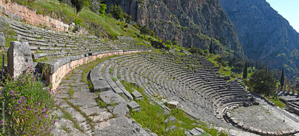 Delphi, Phocis, Greece. Ancient Theater of Delphi. The theater, with a ...