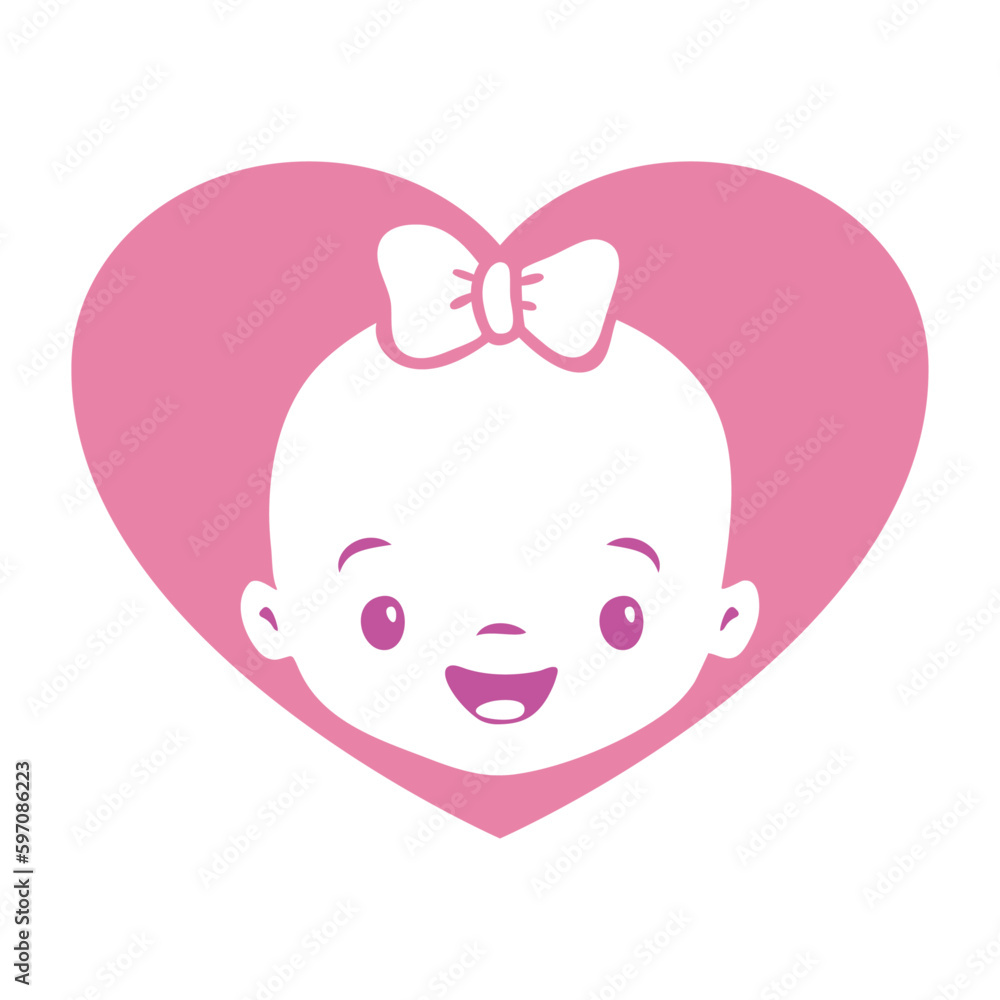 Anuncio de llegada de bebé niña. Silueta de corazón color rosa con con ...