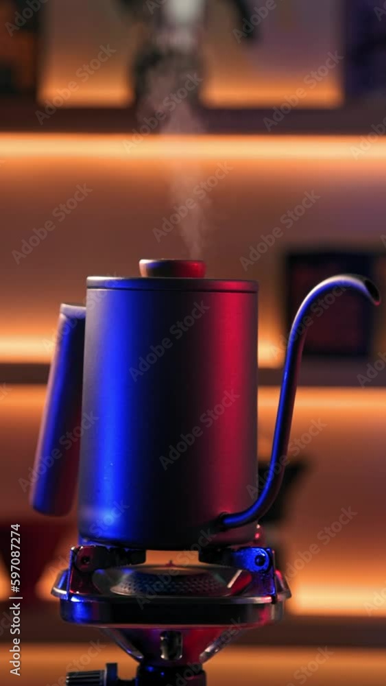 Gooseneck kettle for coffee boiling on portable gas stove - Steam Stock ...