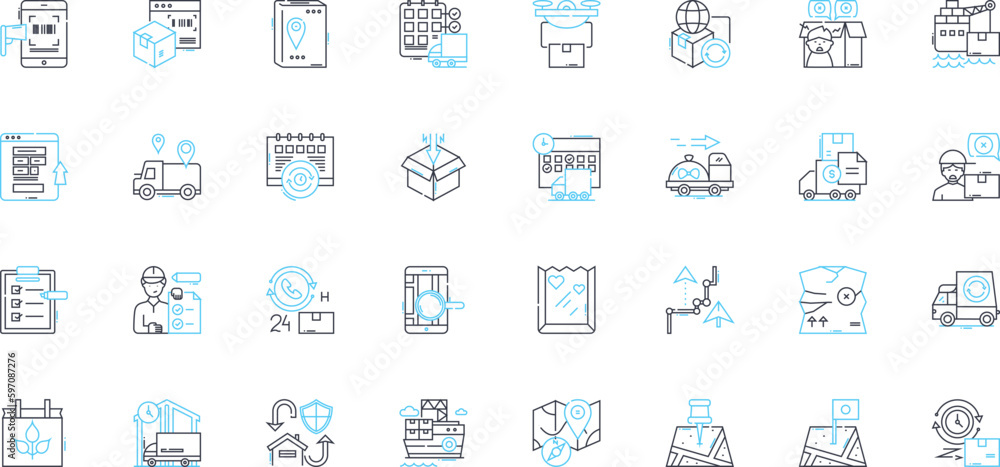 Shipping service linear icons set. Delivery, Logistics, Transport ...