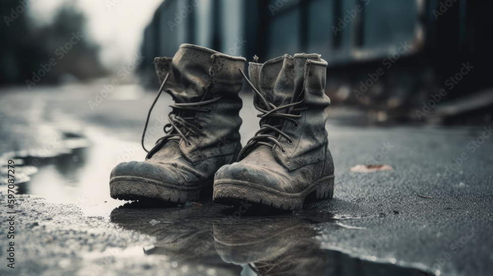 Abandoned Soldier's Military Boots, Forgotten Footwear, Symbol of ...