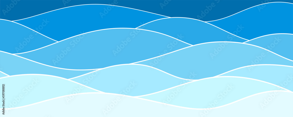 Stylized blue sea wave background. Water wave shapes texture with wavy ...