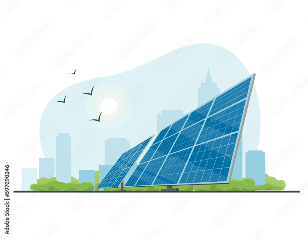 Solar panels on nature background. The concept of alternative ...
