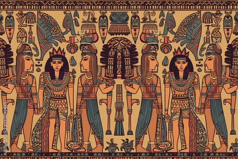 Egyptian Pharaoh Folk Art Pattern. Generative AI Stock Illustration ...
