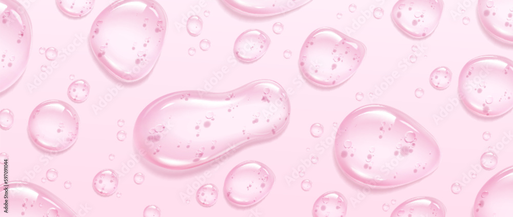 Realistic pink gel texture with transparent serum bubbles on surface ...