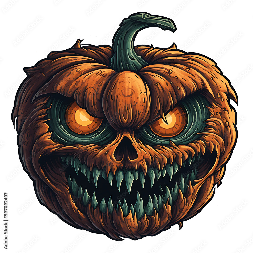 A frightening and intricately detailed scary pumpkin chilling design ...