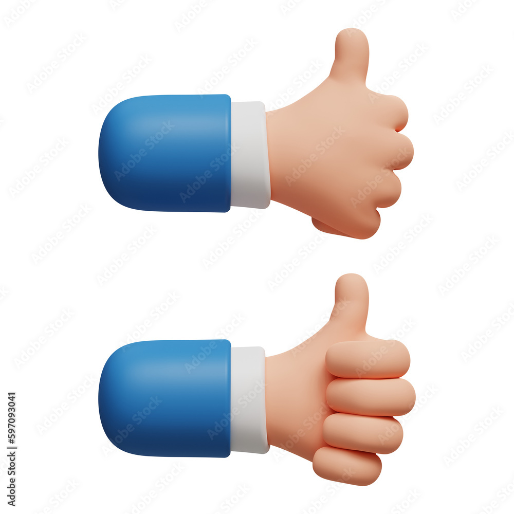 3D cartoon character giving a thumbs-up gesture in business attire on a ...