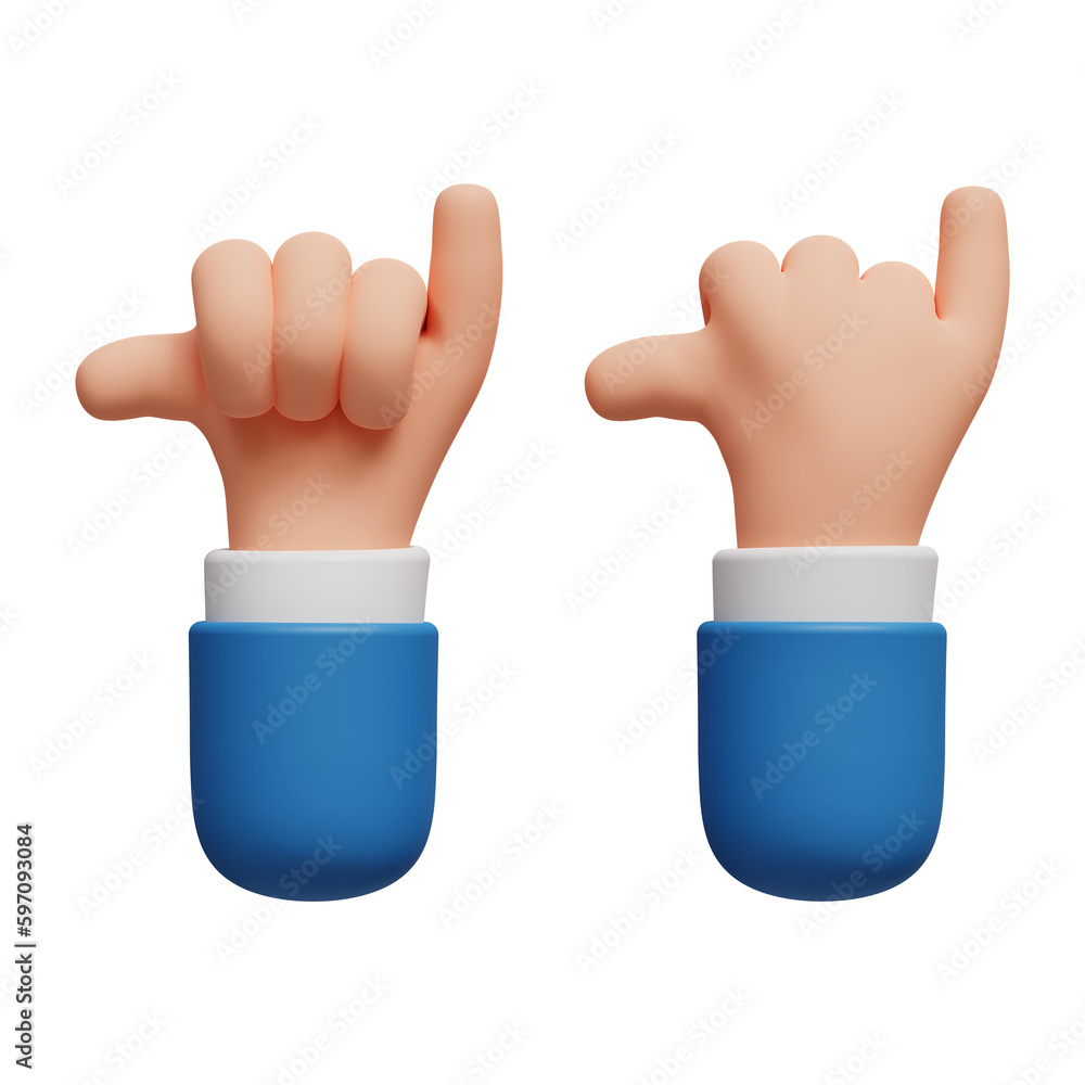 3D cartoon character hand call gesture in business attire on ...
