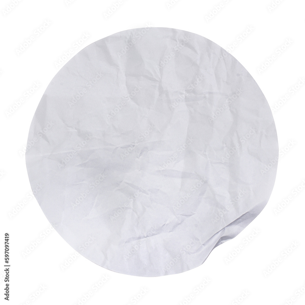 White round stickers with wrinkles and curl edges. Realistic set of ...