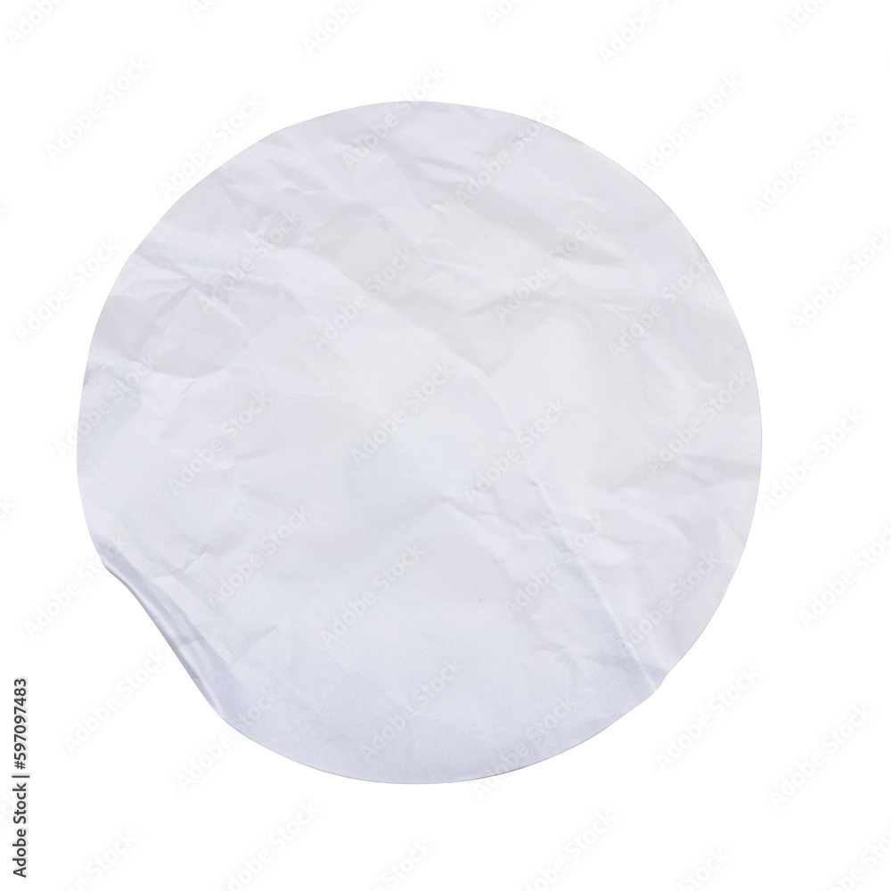 White round stickers with wrinkles and curl edges. Realistic set of ...