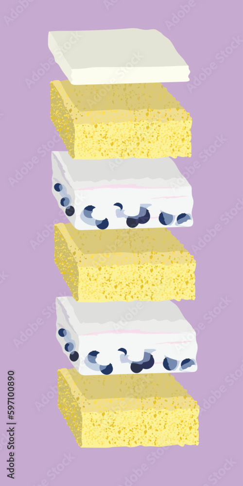 Slice of vanilla cake. Delicious sweet dessert concept. cartoon vector ...