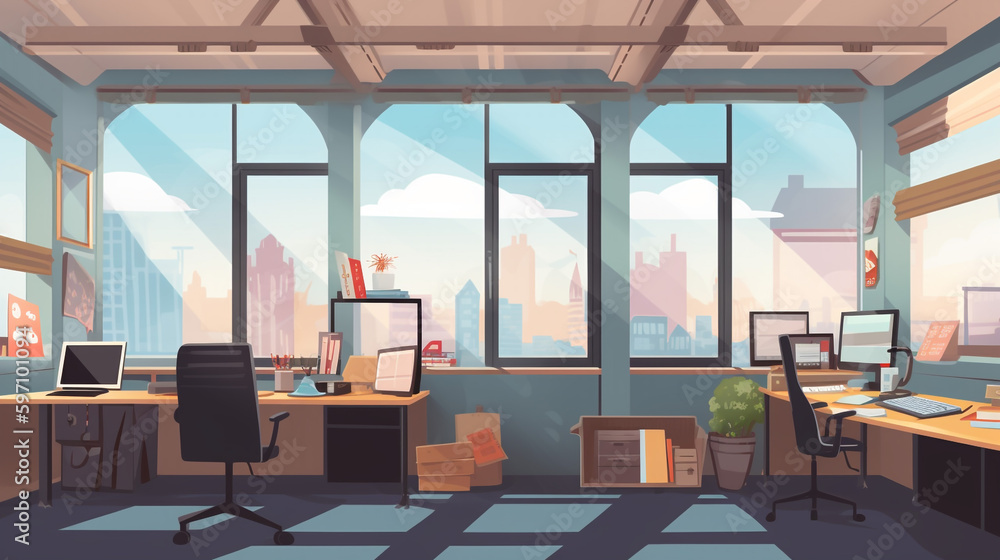 ILLUSTRATION OF office room with train posters hd wallpaper Stock ...