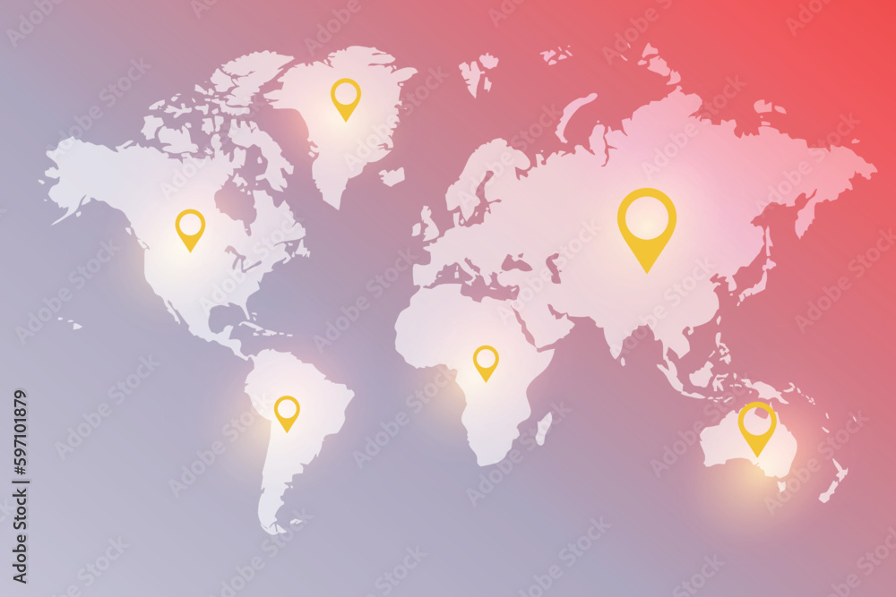 world map with multiple locations. world map of communication world ...