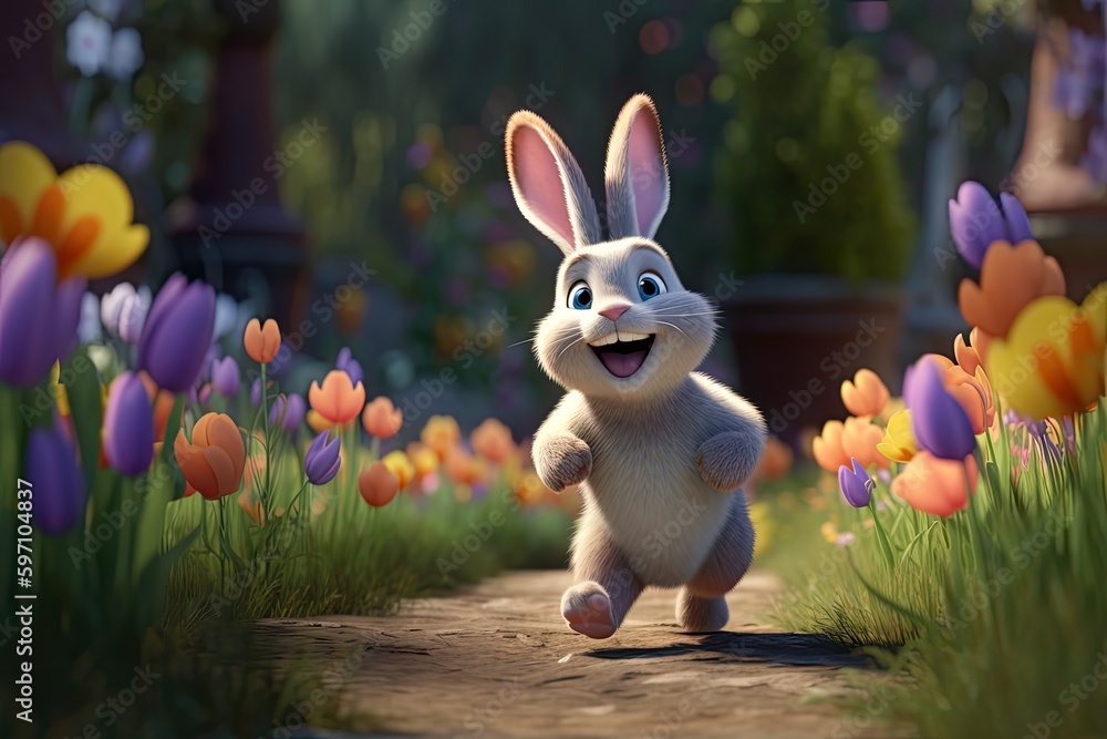 bunny prancing around the flowers, bunny prancing around the flowers ...