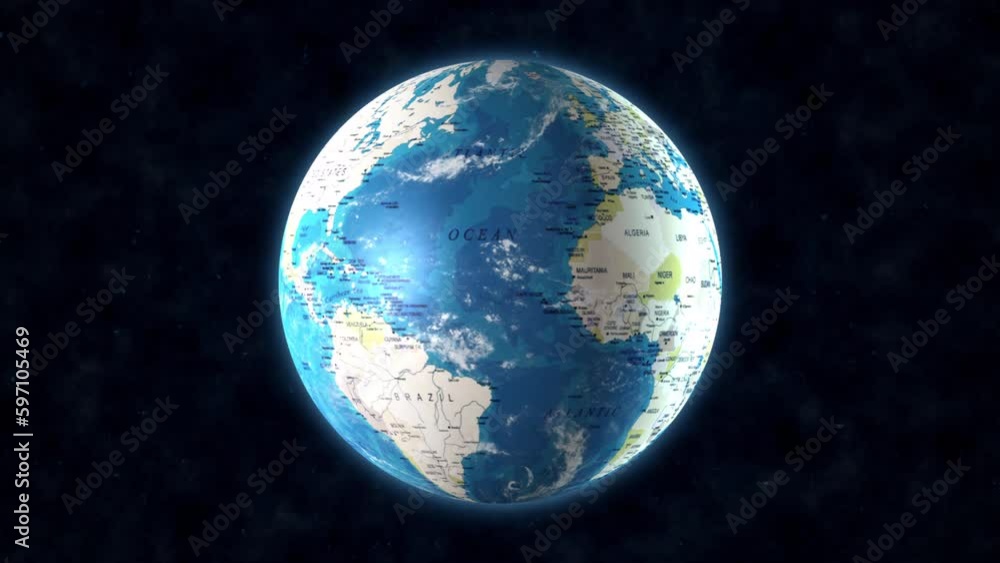 Planet Earth Globe with names of states, countries, continents, oceans ...