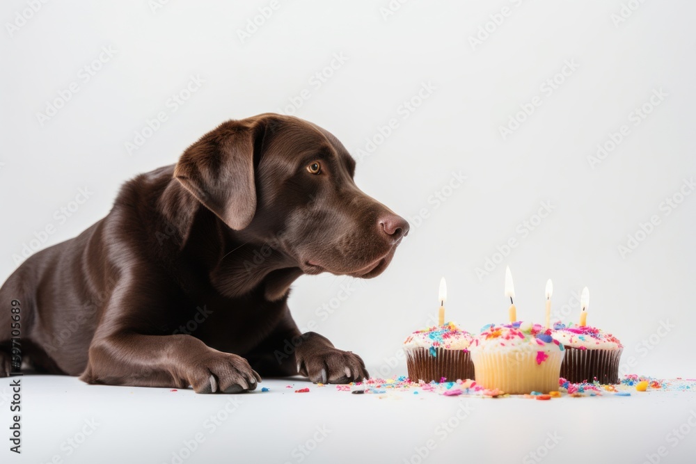 Lifestyle portrait photography of a curious labrador retriever eating a ...