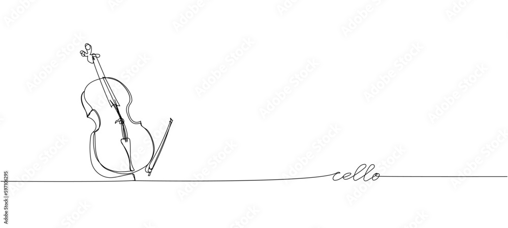 Cello one line art. Continuous line drawing of musical, melody, violin ...