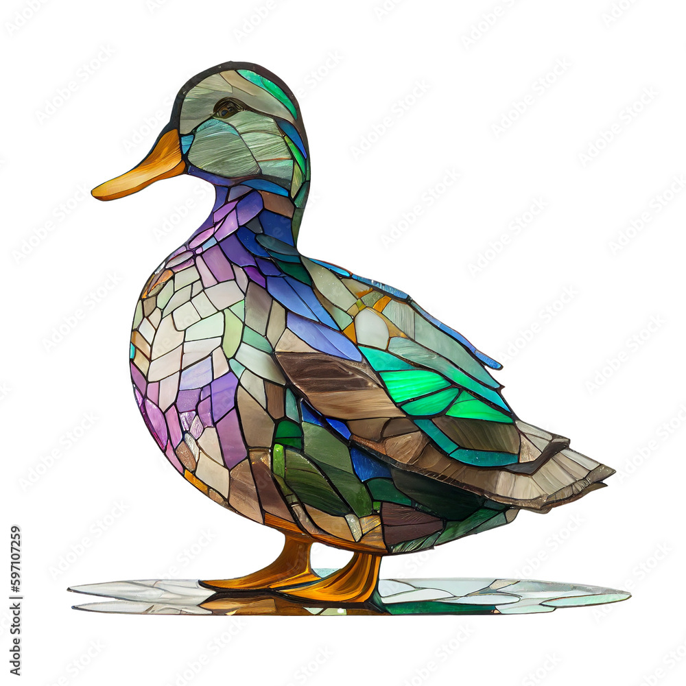 cute stained-glass duck isolated on a transparent background Stock ...