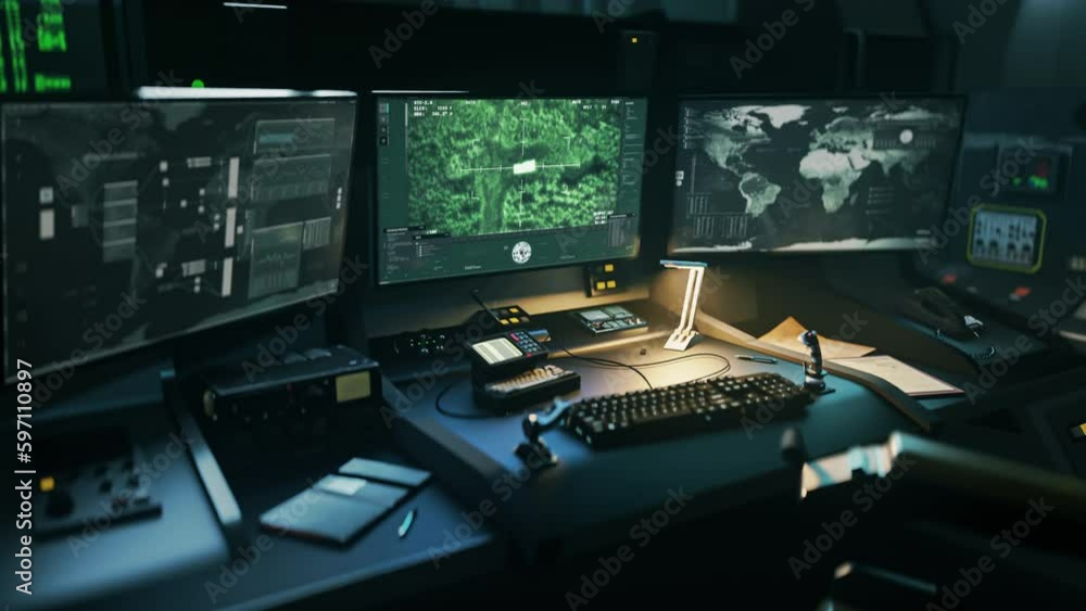 Operating the army weapon system from the remote control room. Army ...