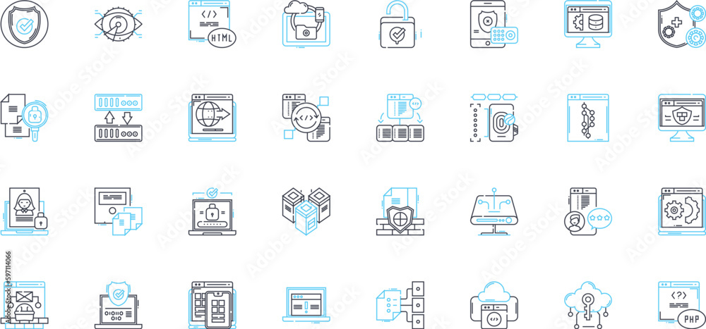 Data Privacy linear icons set. Security, Encryption, Breach, Protection ...