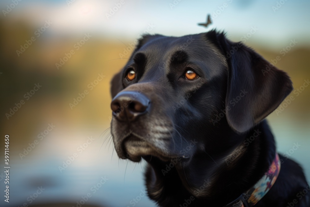 Headshot portrait photography of a scared labrador retriever having a ...