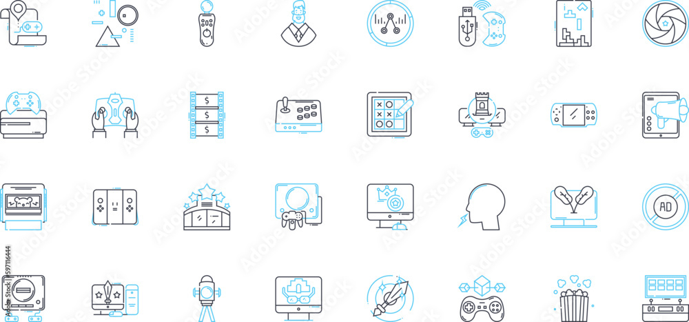 Vetor de Radio Broadcasting linear icons set. roadcasting, Transmission, Reception, Antenna ...