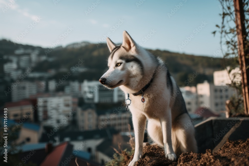 Full-length portrait photography of a curious siberian husky being on a ...