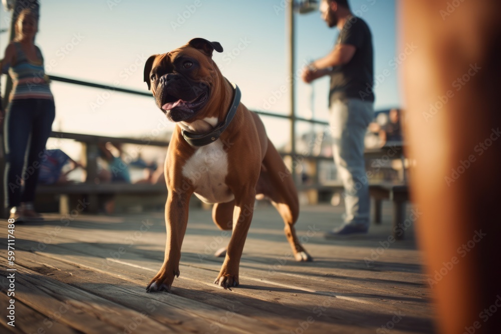 Medium shot portrait photography of an aggressive boxer dog dancing ...