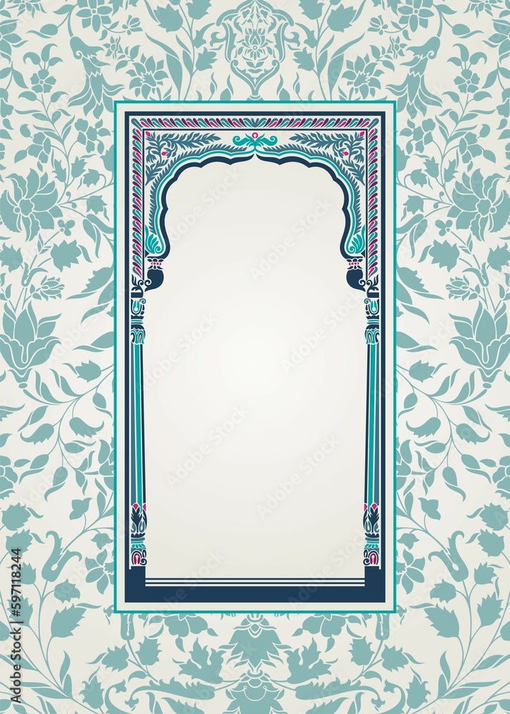 traditional wedding card design, paisley floral pattern , royal India ...