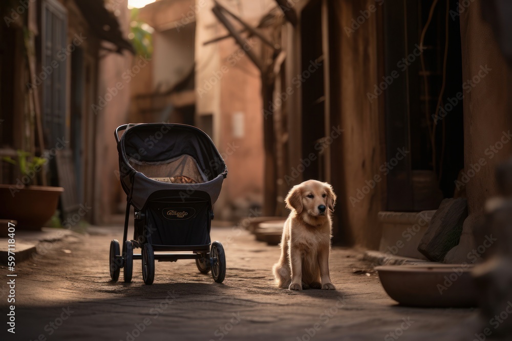 Environmental portrait photography of a scared golden retriever riding ...