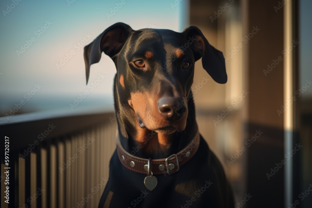 Headshot portrait photography of a happy doberman pinscher looking out ...