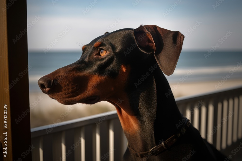 Headshot portrait photography of a happy doberman pinscher looking out ...